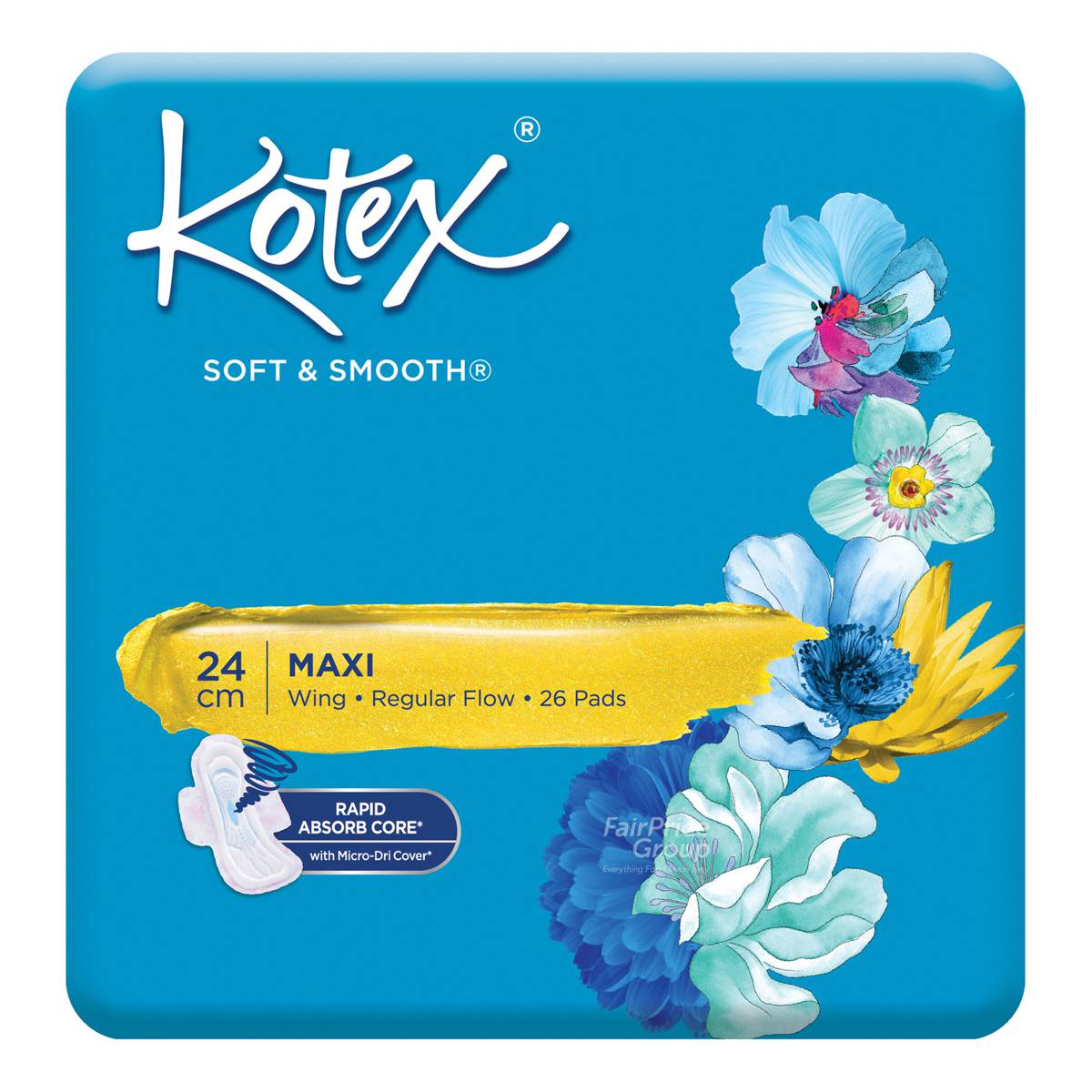 Kotex Soft & Smooth Maxi Wing Pads - Regular Flow (24cm) | NTUC FairPrice