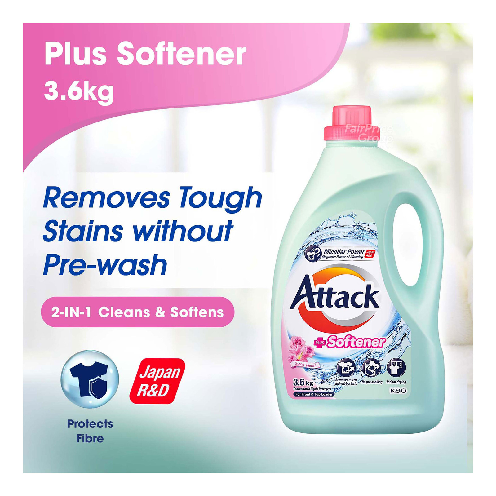 Attack Liquid Detergent - Plus Softener (Sweet Floral) | NTUC FairPrice