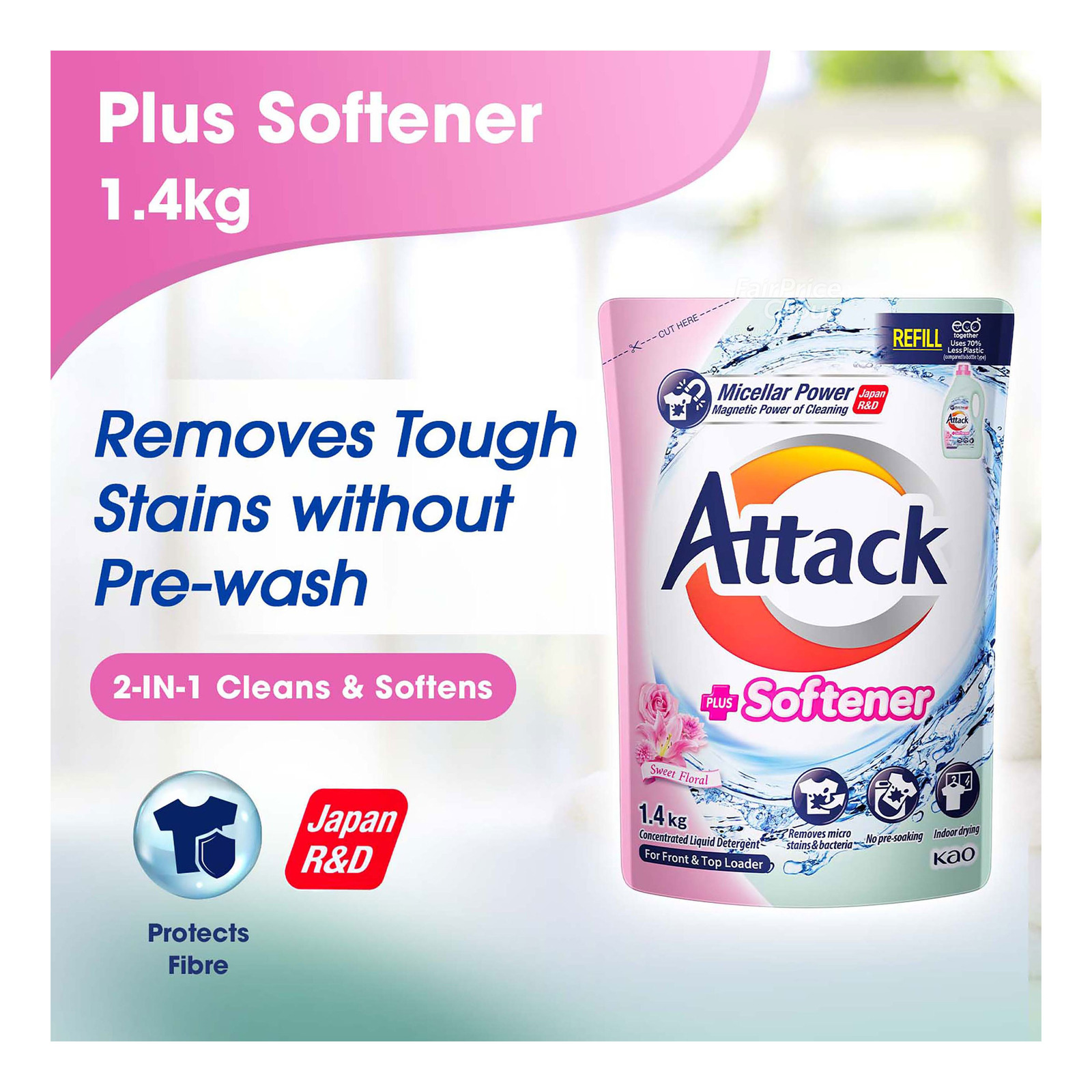 Attack Liquid Detergent Refill - Plus Softener | NTUC FairPrice