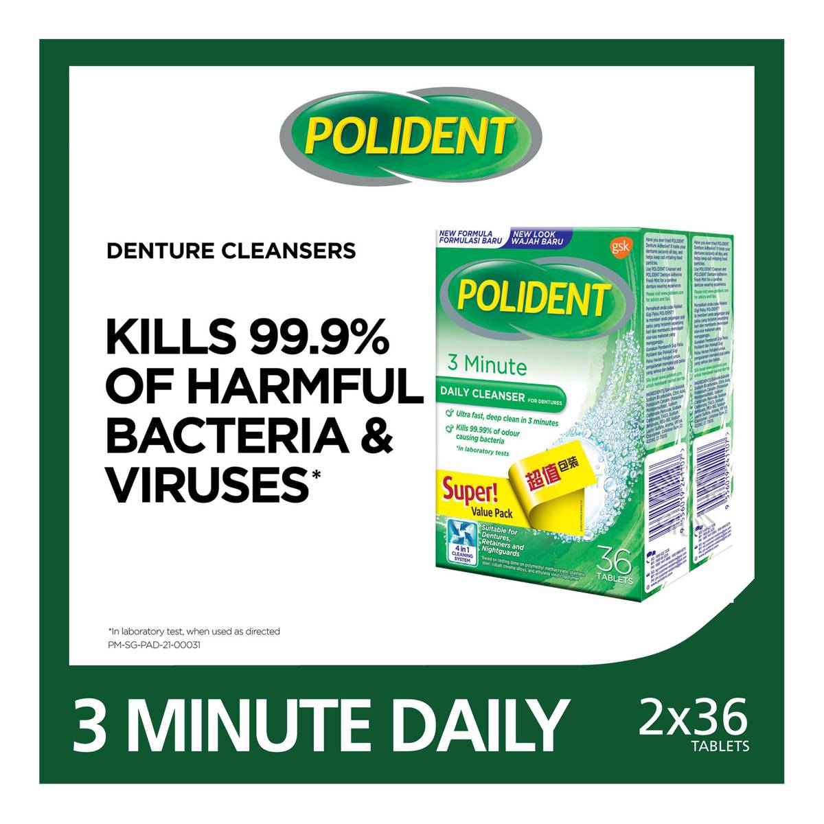Polident Denture Cleanser Tablets - 3 Minute | NTUC FairPrice