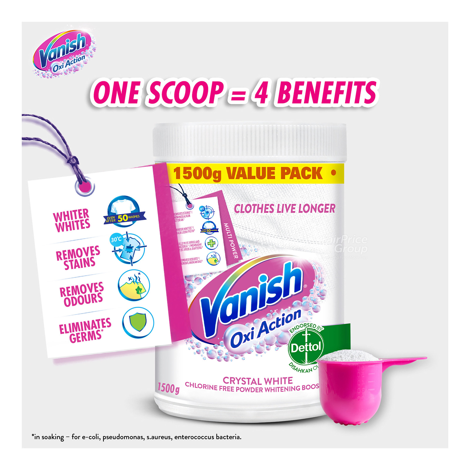 Vanish Powder Fabric Stain Remover - Oxi Action (Crystal White) | NTUC ...
