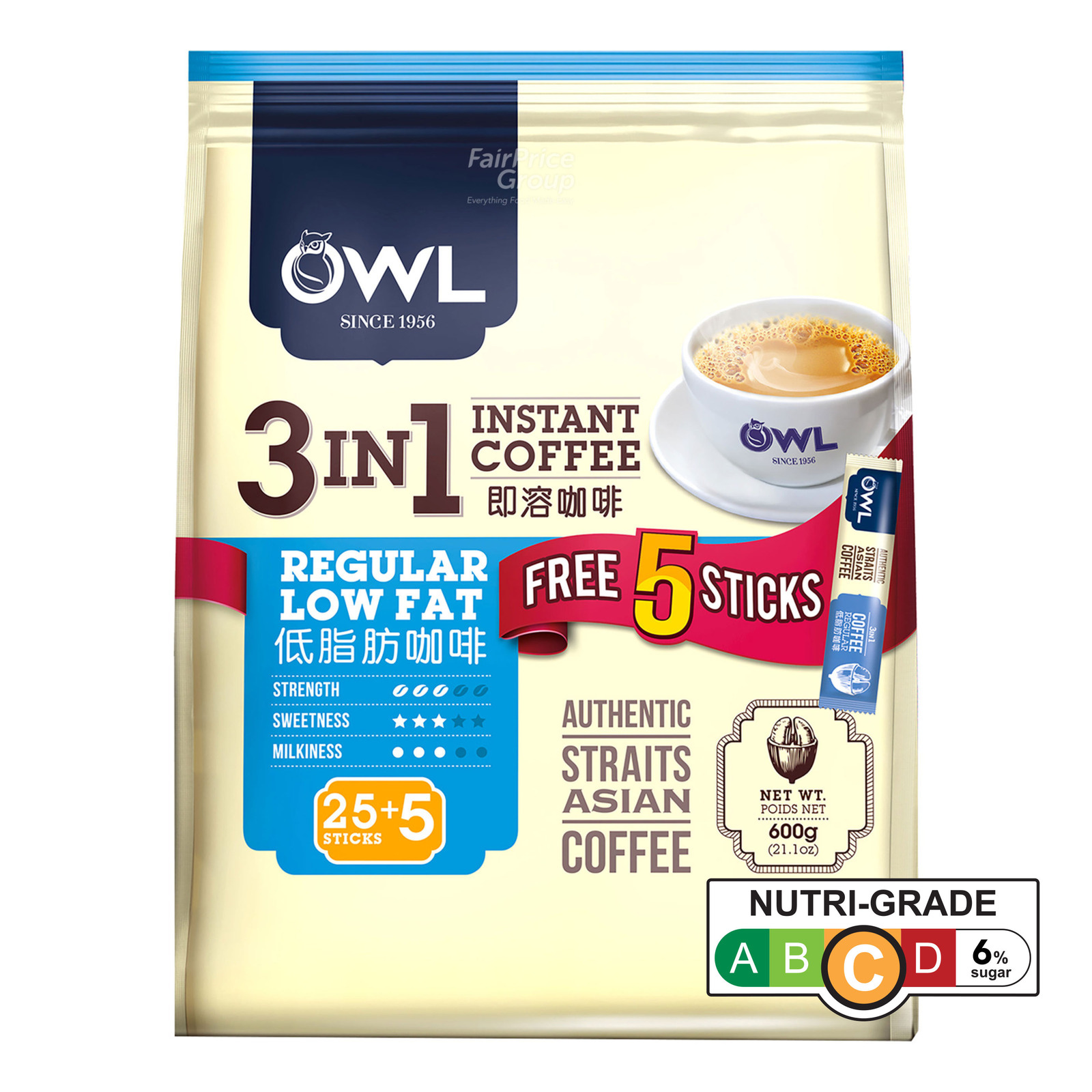 Owl 3 in 1 Instant Coffee - Regular Low Fat | NTUC FairPrice
