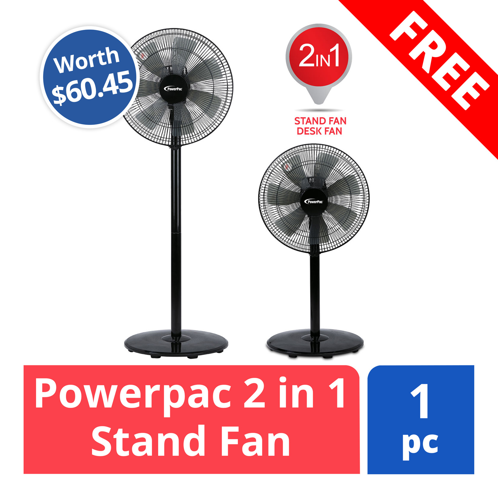 FREE Powerpac 2 in 1 Stand Fan PPFS212 (worth $60.45) | NTUC FairPrice