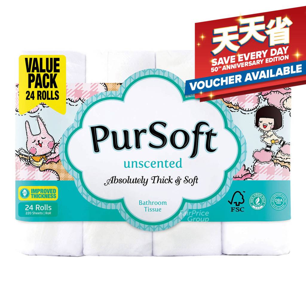 PurSoft Bathroom Tissue Roll - Unscented (3 ply) | NTUC FairPrice
