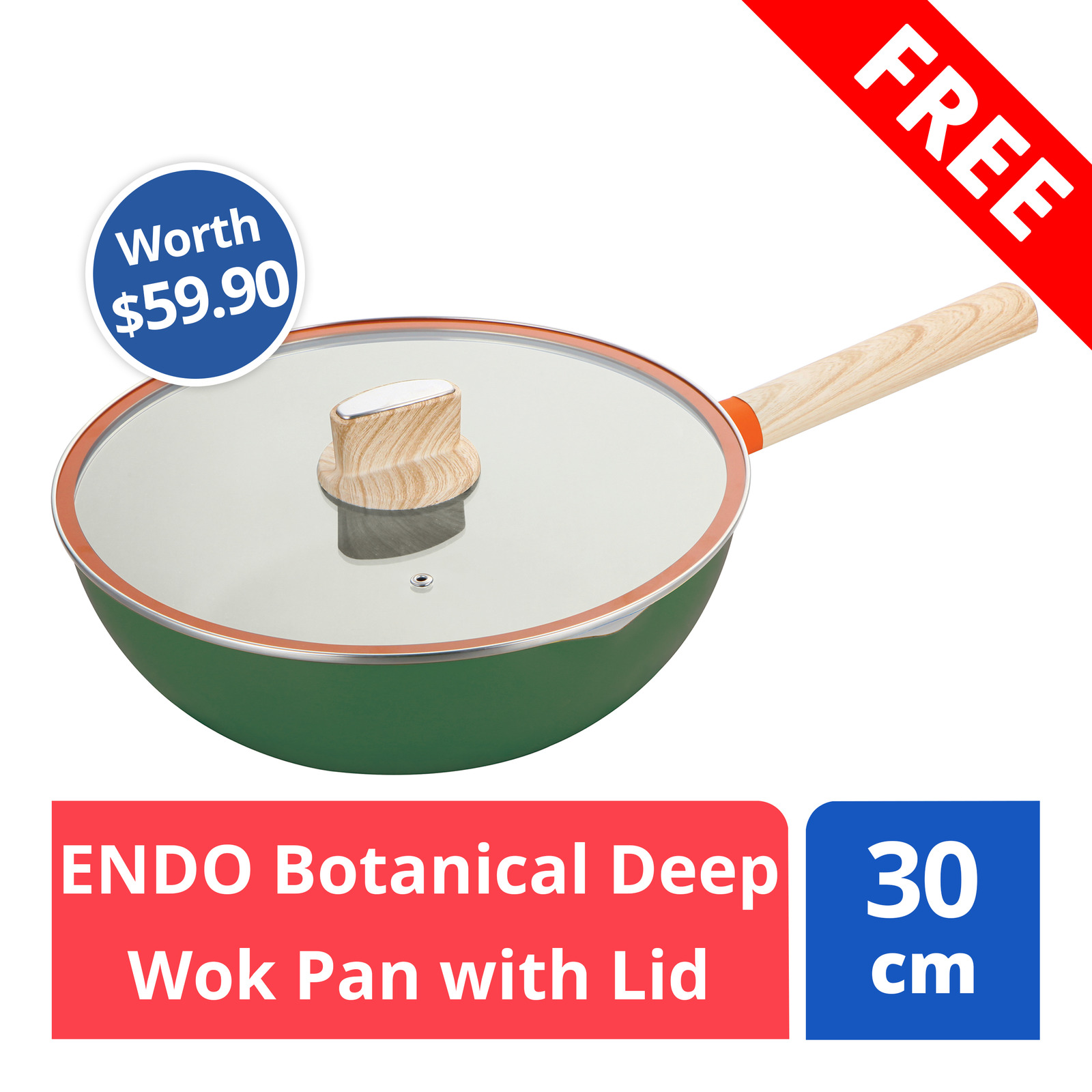 FREE ENDO Botanical Deep Wok Pan with Lid (worth $59.90) | NTUC FairPrice