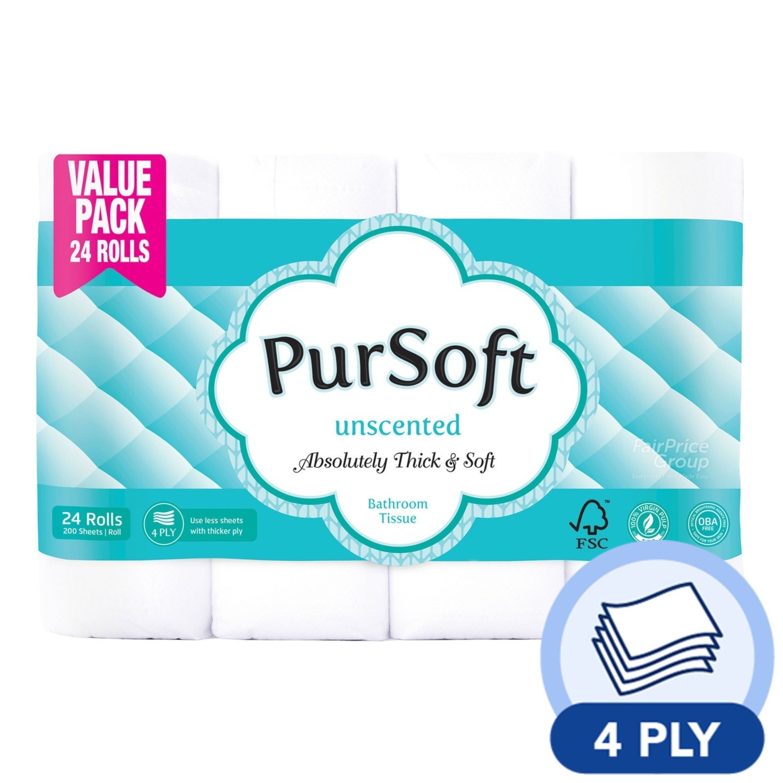 Pursoft 100% Virgin Pulp Unscented Bathroom Tissue - 4Ply | NTUC FairPrice