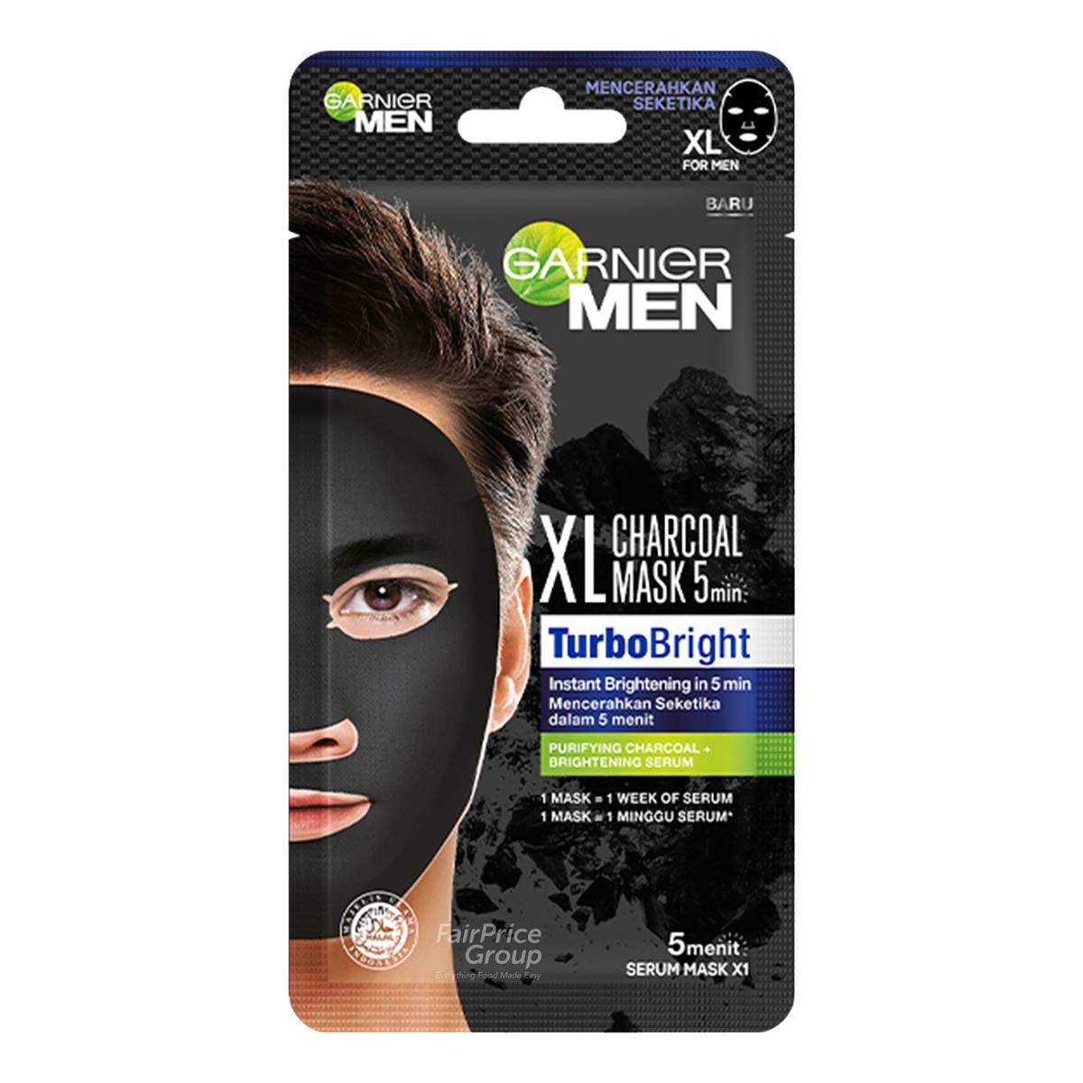 Garnier Men PowerWhite Charcoal Serum Mask - XL | NTUC FairPrice