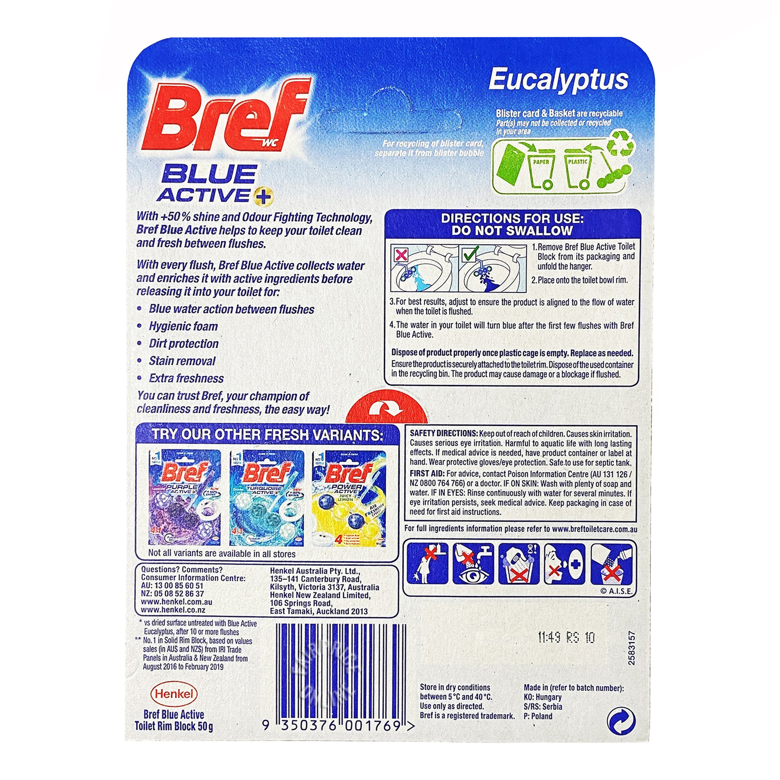 Bref Power Active Toilet Cleaner & Freshener - Blue Active+ | NTUC ...