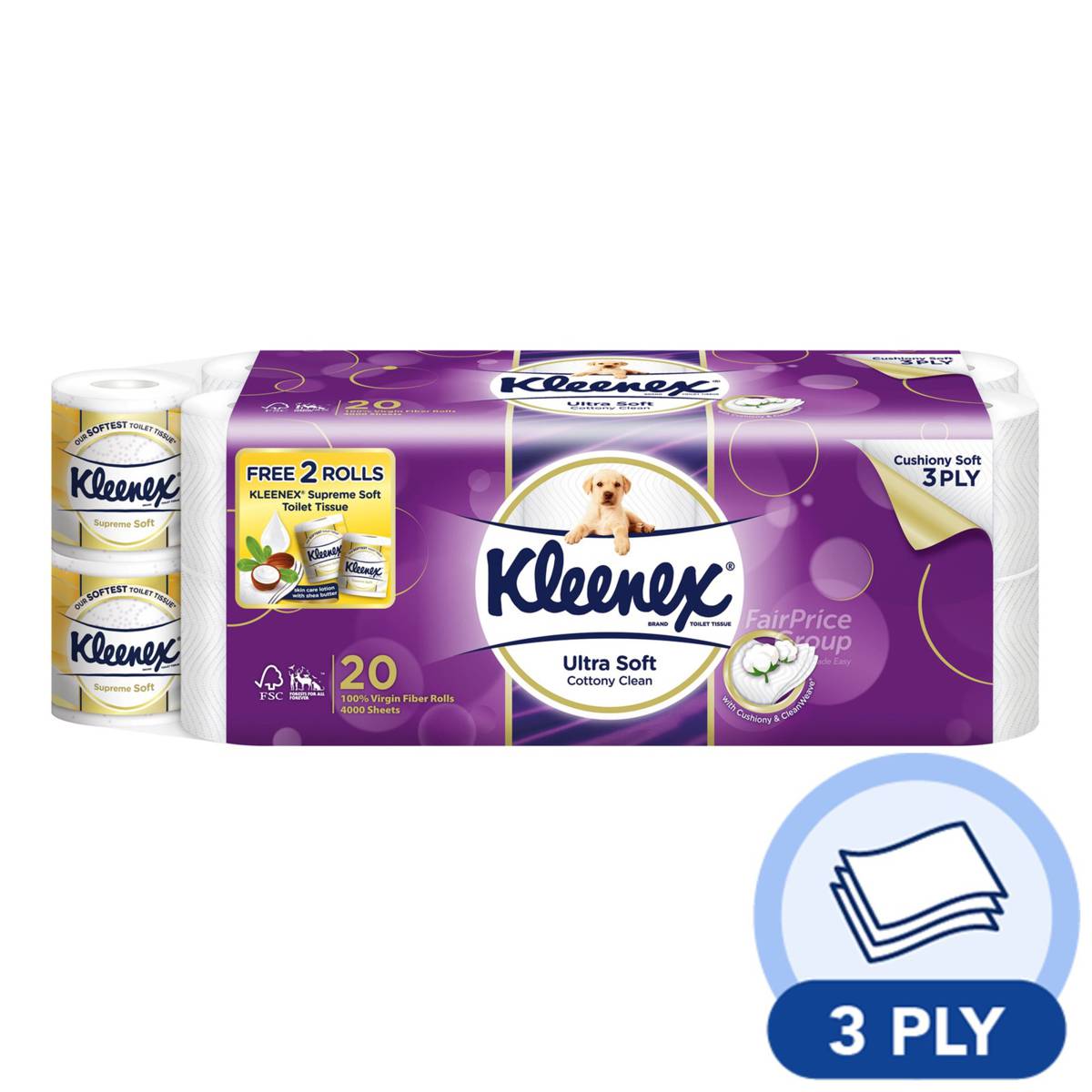 Kleenex Ultra Soft Toilet Tissue Roll - CottonyClean | NTUC FairPrice