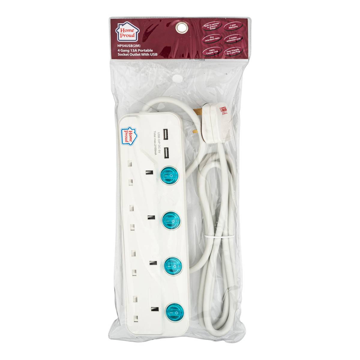 HomeProud 4 Gang 13A Portable Socket Outlet with USB | NTUC FairPrice