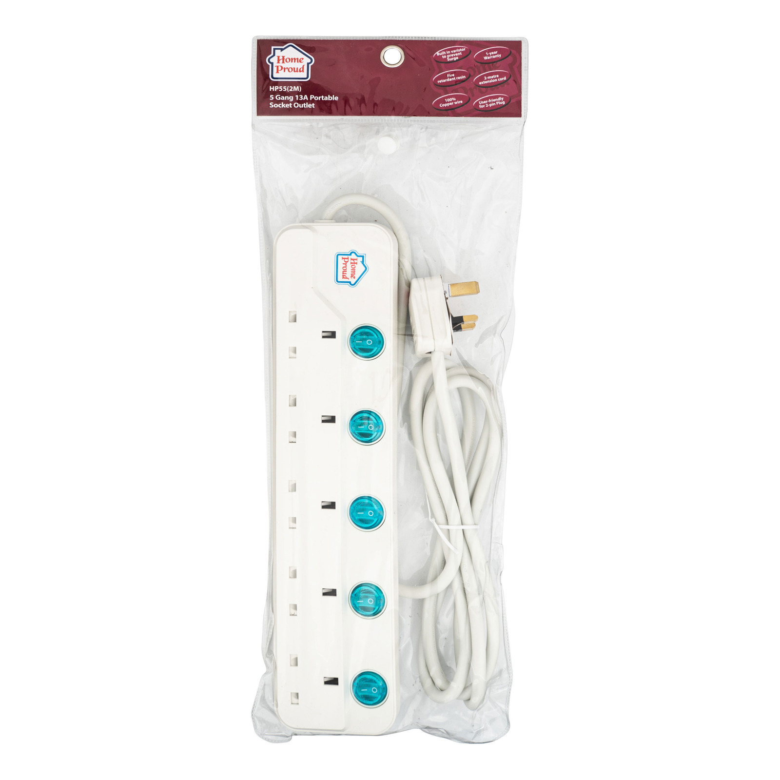 HomeProud 5 Gang 13A Portable Socket Outlet | NTUC FairPrice