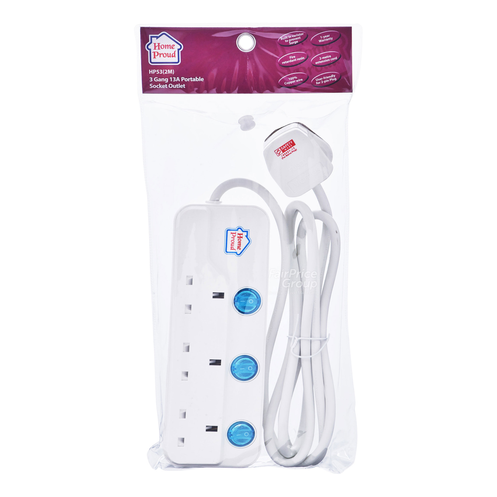 HomeProud 3 Gang 13A Portable Socket Outlet | NTUC FairPrice