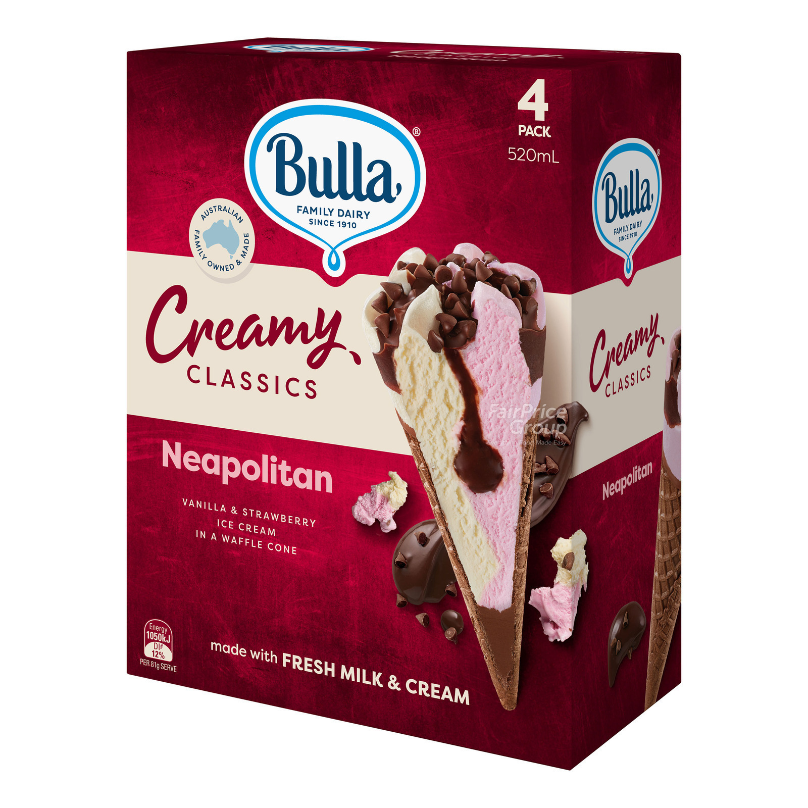 Bulla Creamy Classic Cones - Neapolitan | NTUC FairPrice