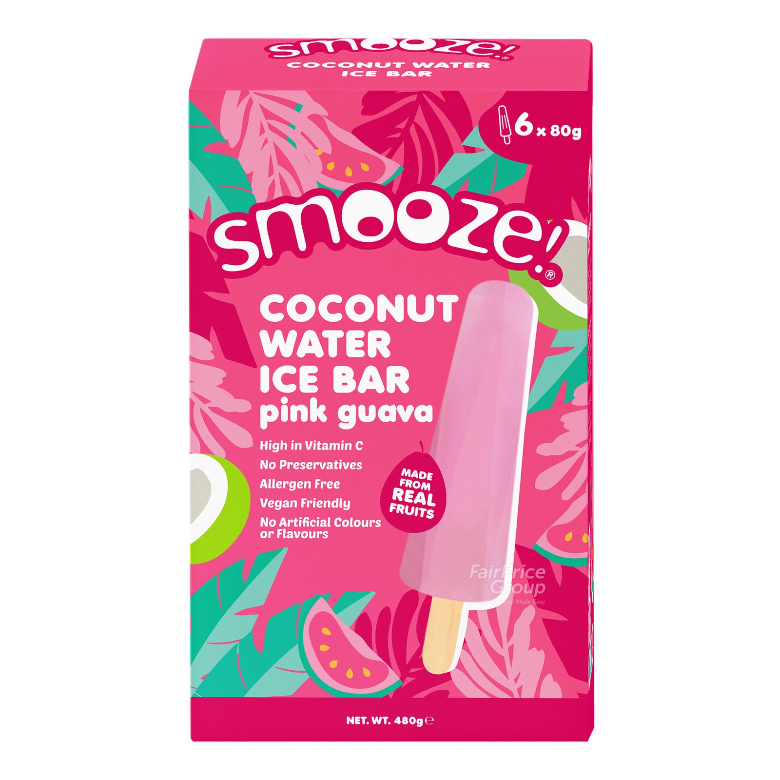 Smooze Coconut Water Ice Bar - Pink Guava | NTUC FairPrice