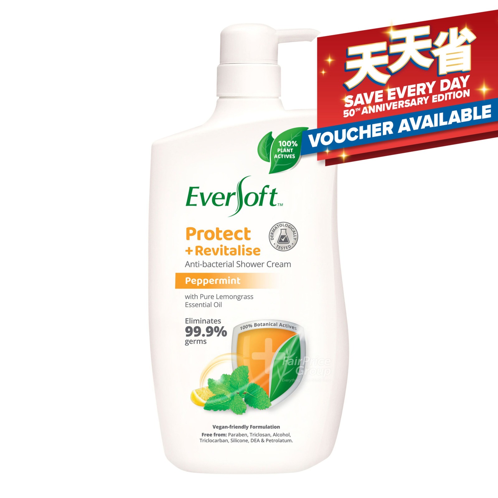 Eversoft Anti-Bacterial Shower Cream - Peppermint | NTUC FairPrice