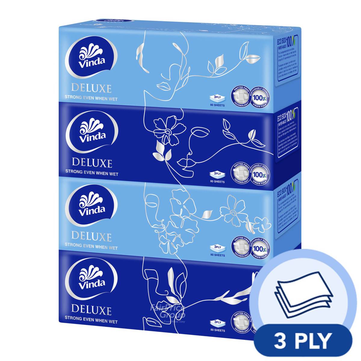 Vinda Deluxe 3-ply Facial Tissue Box | NTUC FairPrice