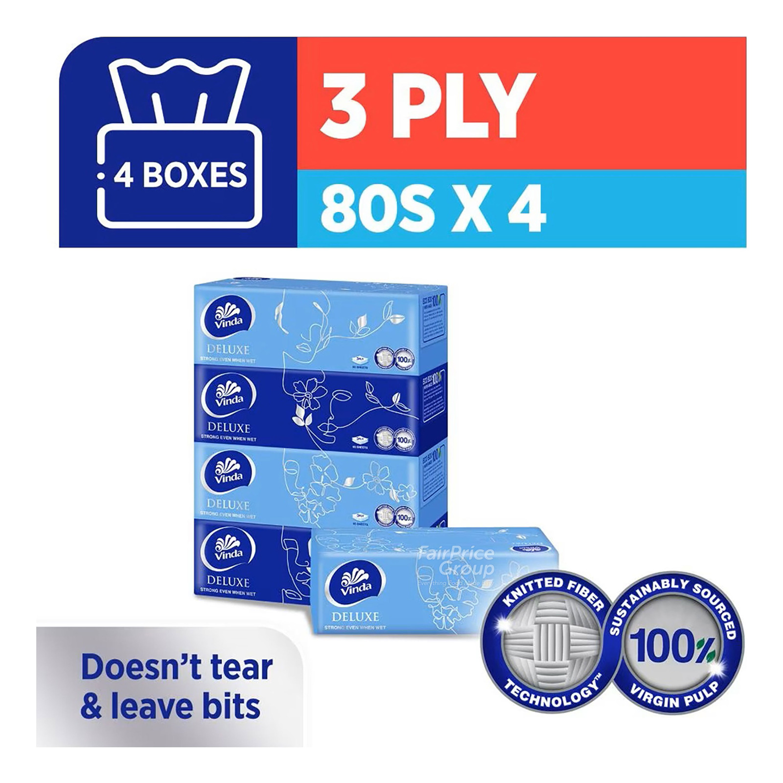 Vinda Deluxe 3-ply Facial Tissue Box | NTUC FairPrice