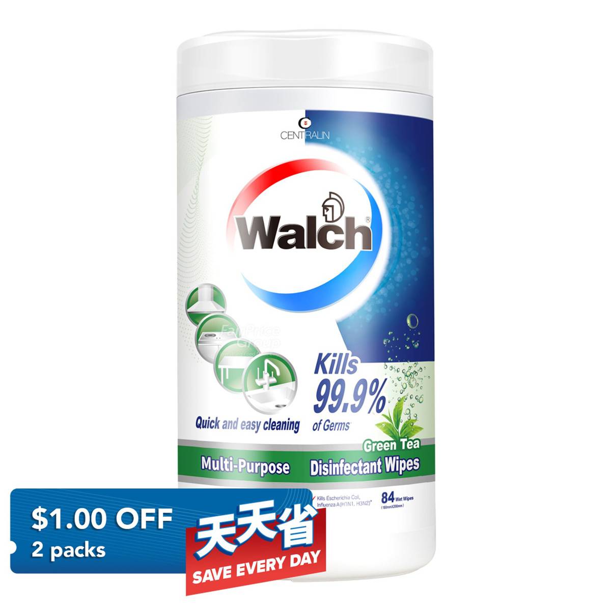 Walch Multipurpose Disinfectant Wipes - Green Tea | NTUC FairPrice
