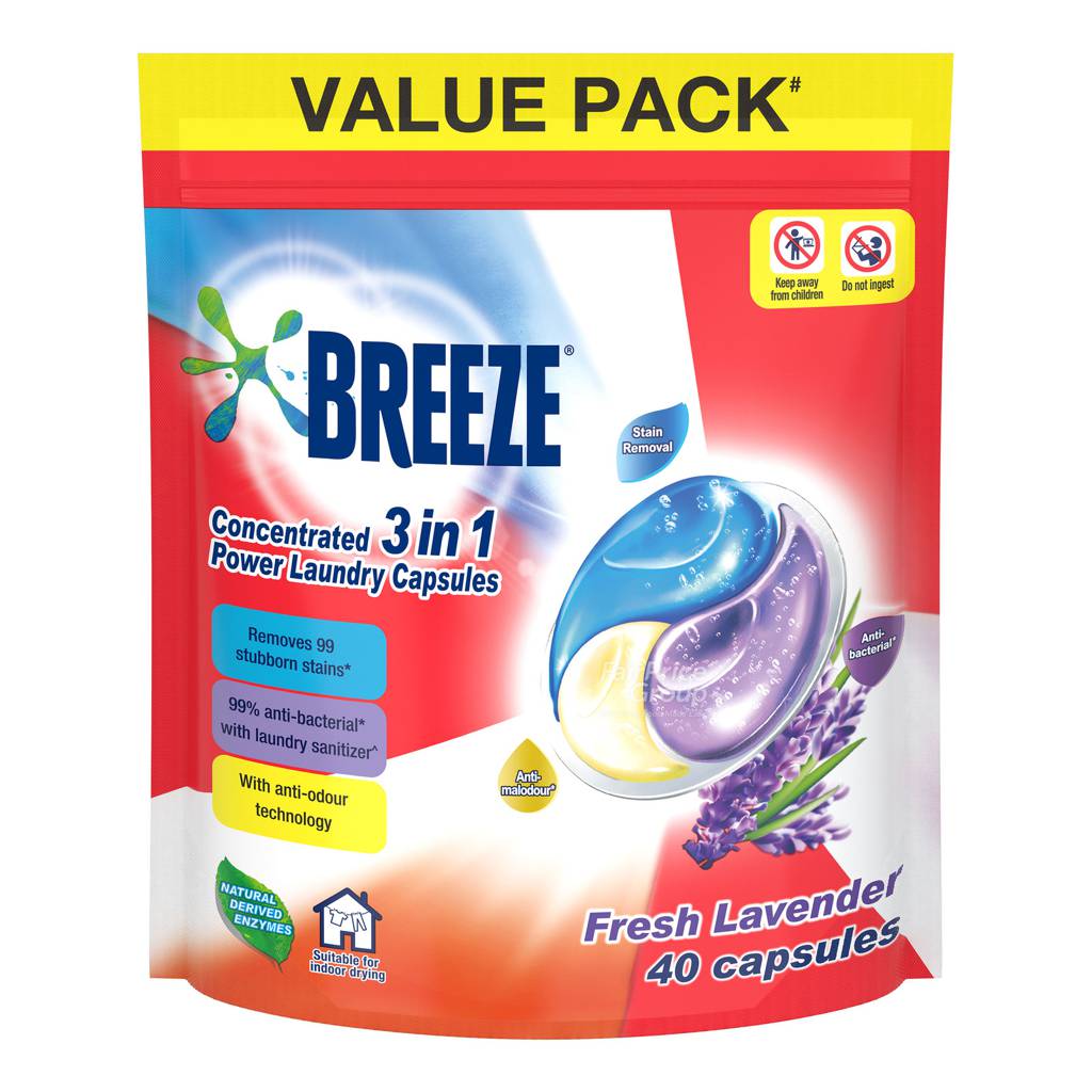 Breeze Concentrated 3 in 1 Power Laundry Capsules - Fresh Lavender ...