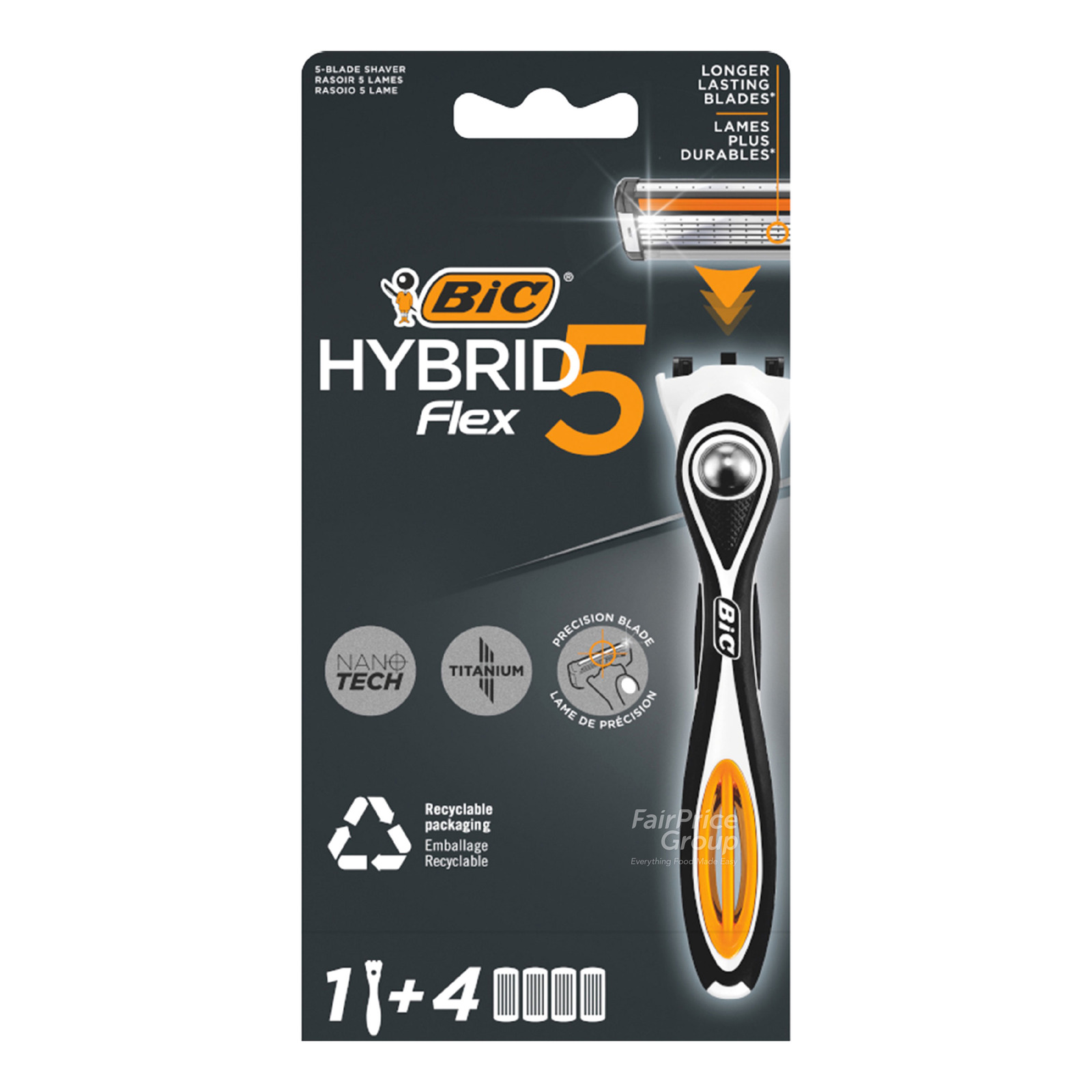 BIC Hybrid Flex 5-Blade Shaver - 1 Razor + 4 Blade | NTUC FairPrice
