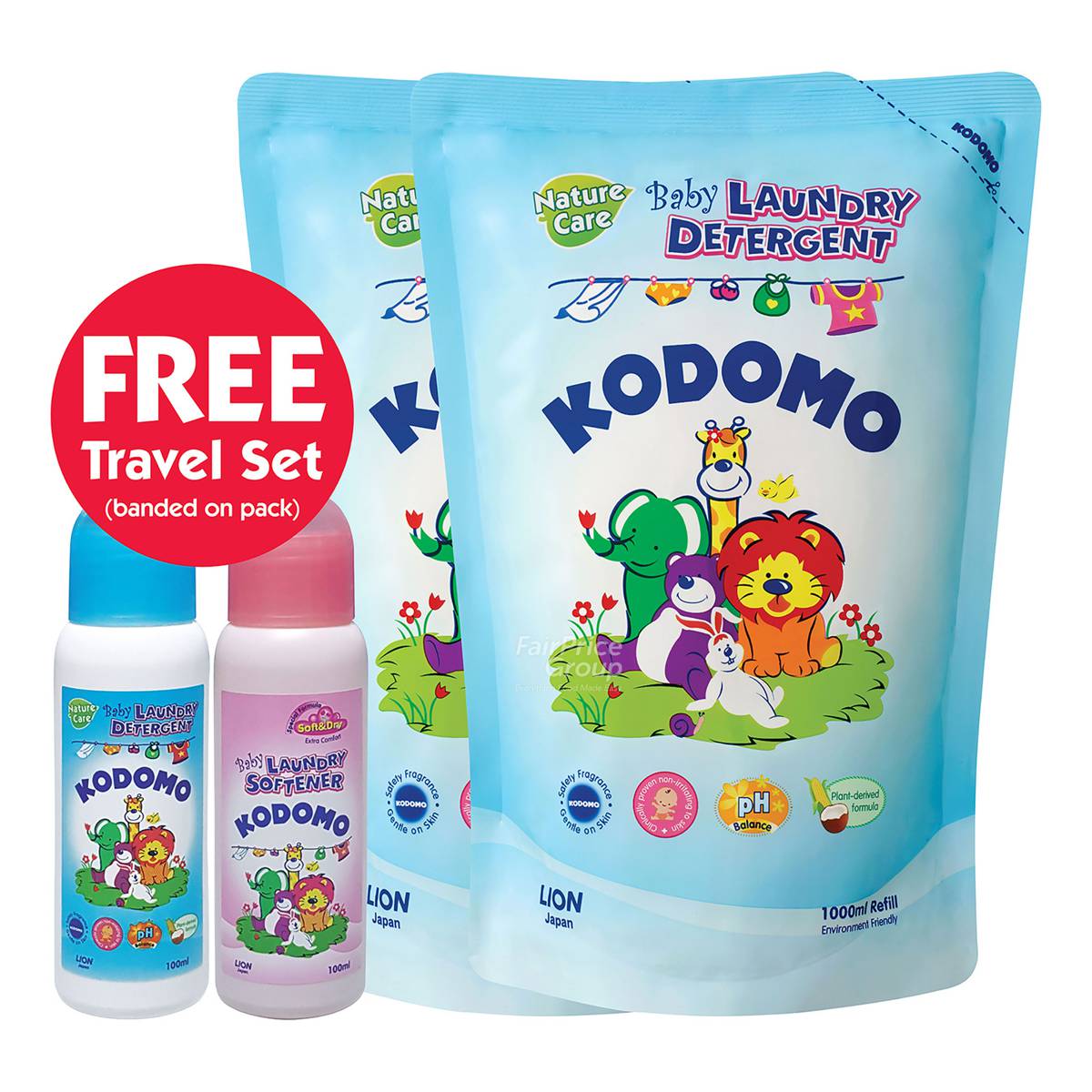 Kodomo Baby Laundry Detergent Refill Pack - Nature Care + Free Travel Set | NTUC FairPrice