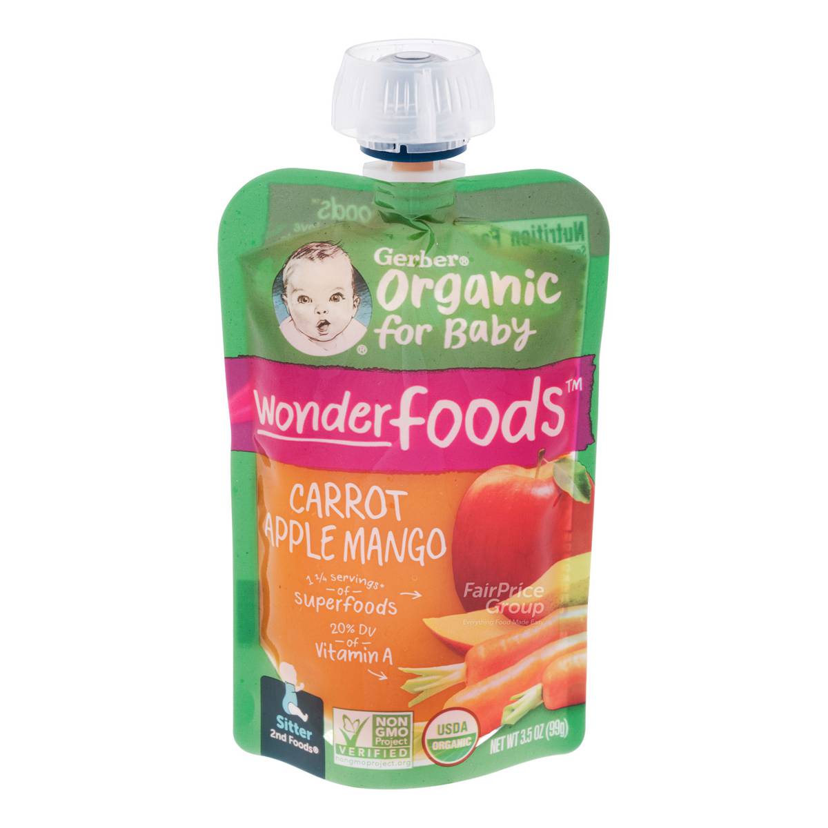 Gerber Organic Pouch Puree - Carrot Apple Mango | NTUC FairPrice