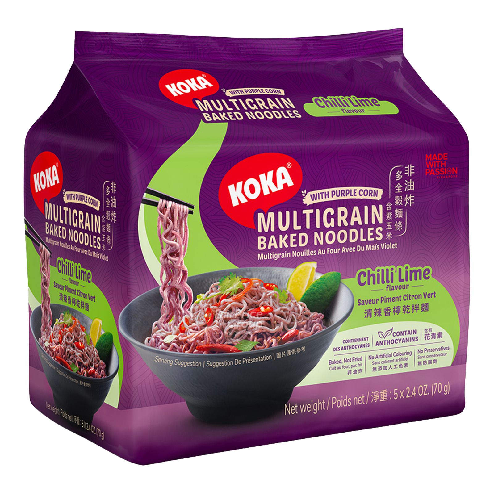 Koka Multigrain Purple Corn Noodles - Chilli & Lime | NTUC FairPrice