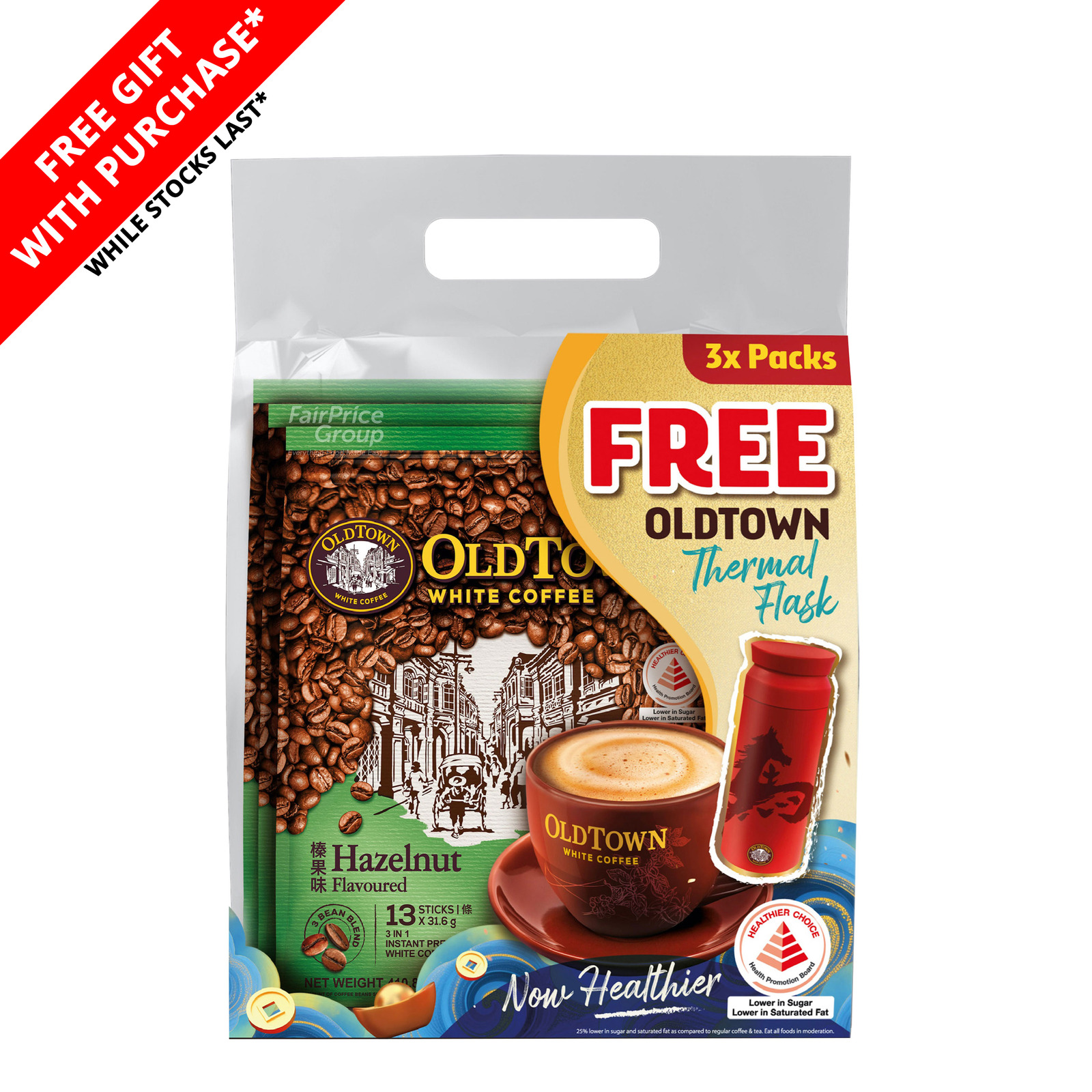Old Town 3 in 1 Instant White Coffee - Hazelnut + Thermal Flask | NTUC ...