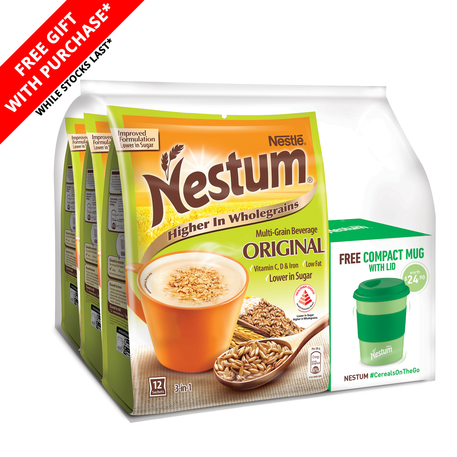 Nestle Nestum 3-in-1 Wholegrain Bev-Original + Free Compact Mug | NTUC ...