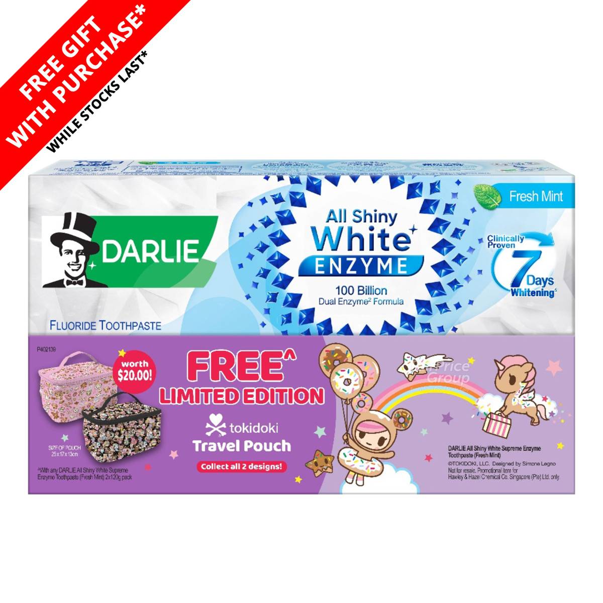 Darlie All Shiny White Enzyme - Fresh Mint + Tokidoki Pouch | NTUC ...