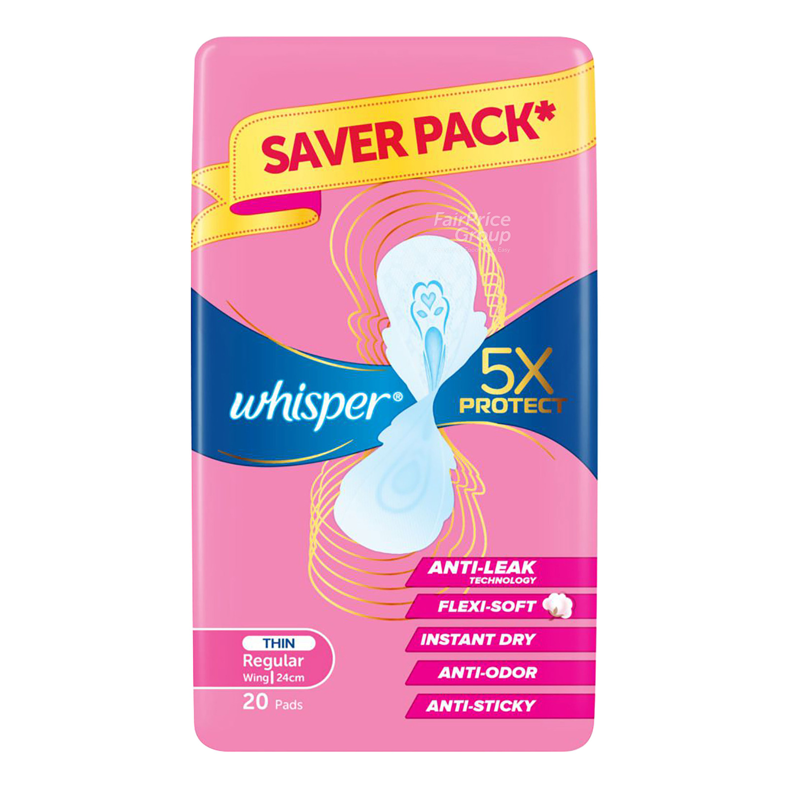 Whisper Thin Wing Pads 5x Protect - Regular (24cm) | NTUC FairPrice