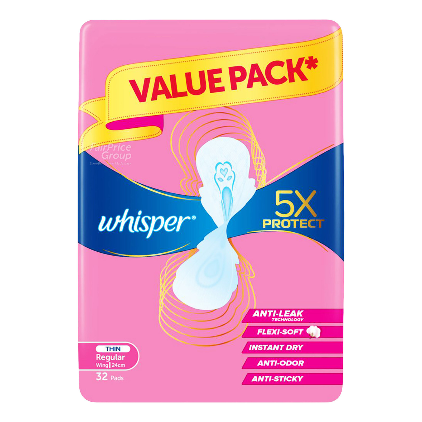 Whisper Thin Wing Pads 5x Protect - Regular (24cm) | NTUC FairPrice
