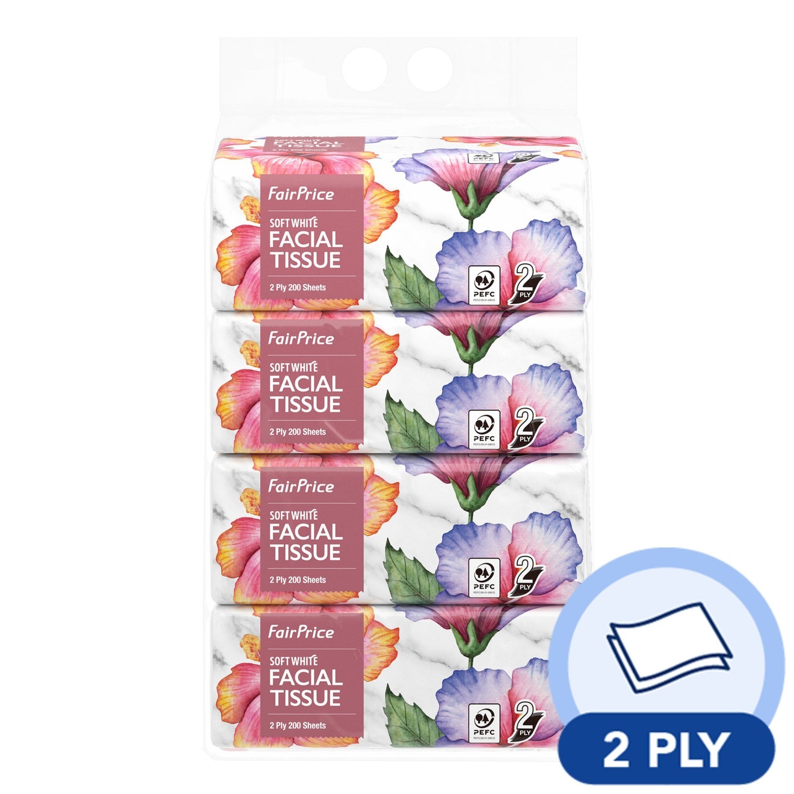 FairPrice Facial Tissue 2ply Soft Pack - Hibiscus | NTUC FairPrice