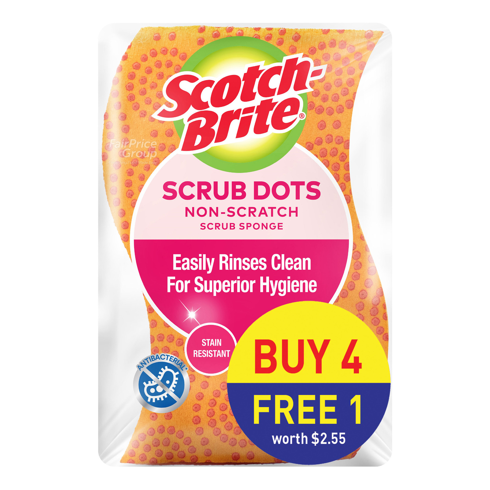 Scotch Brite Scrub Dots Scrub Sponges 4+1 Bundle Pack | NTUC FairPrice