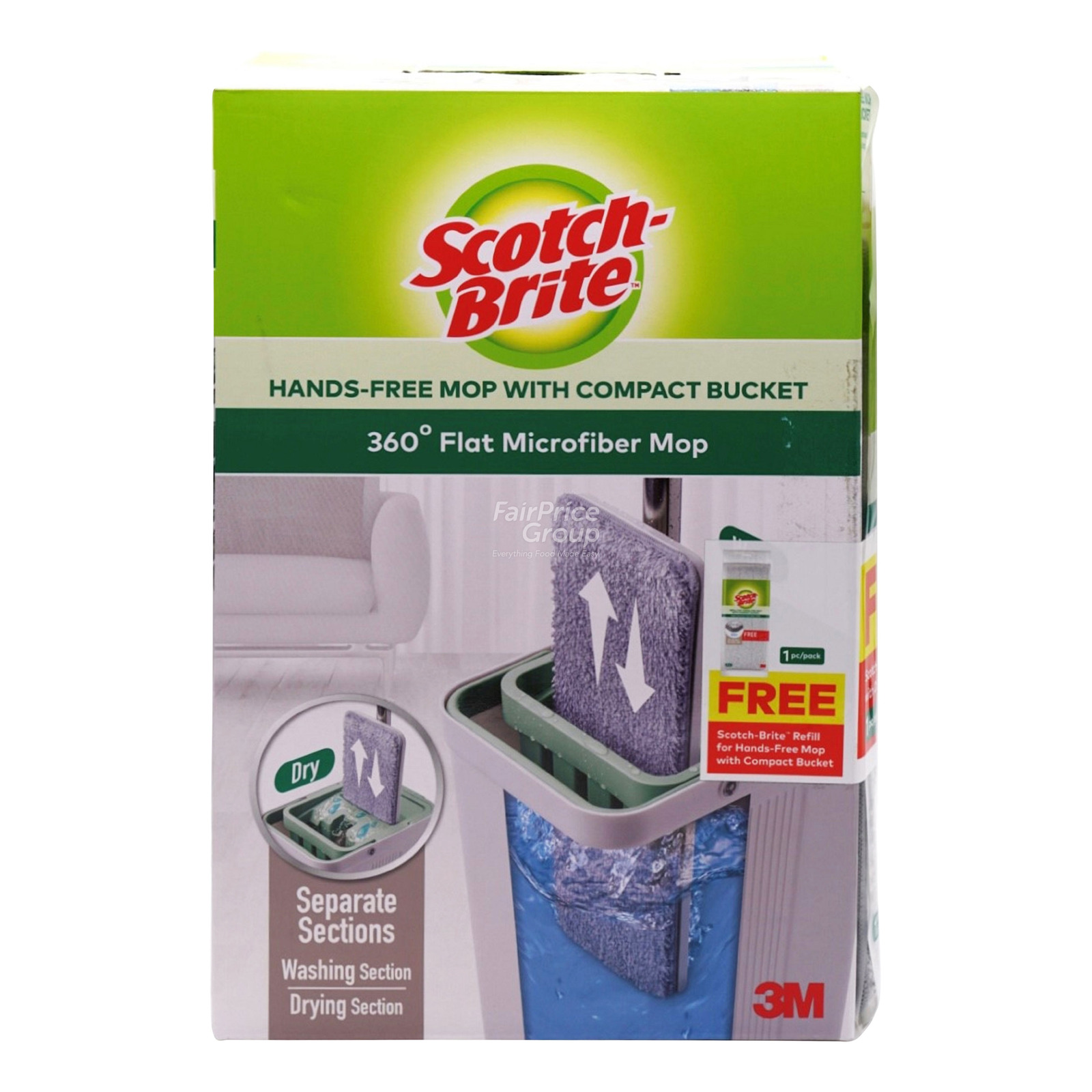 3M Scotch Brite Handsfree Compact Mop with Bucket + Refill | NTUC FairPrice