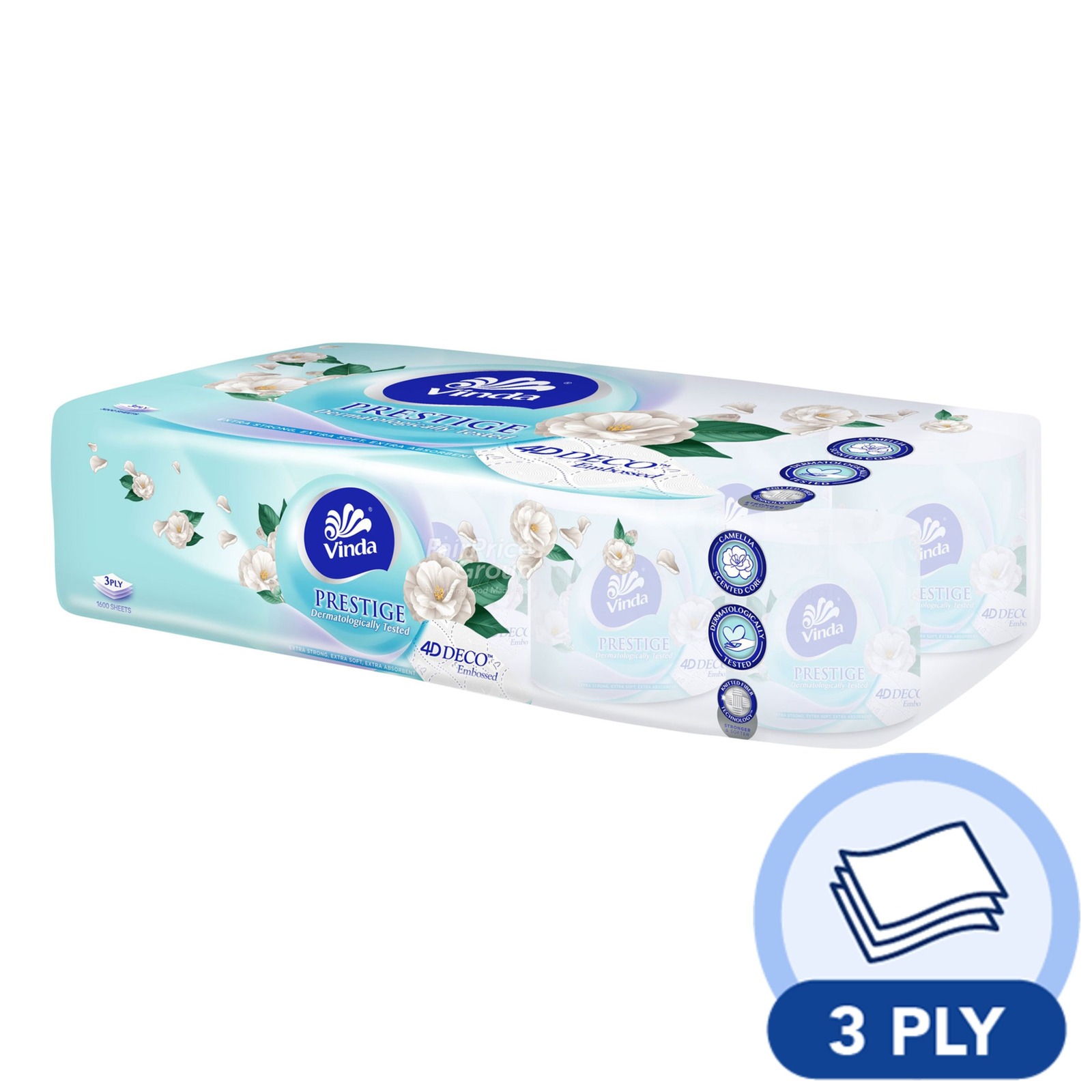 Vinda Prestige Bathroom Tissue - 4D Emboss Camellia (3ply) | NTUC FairPrice