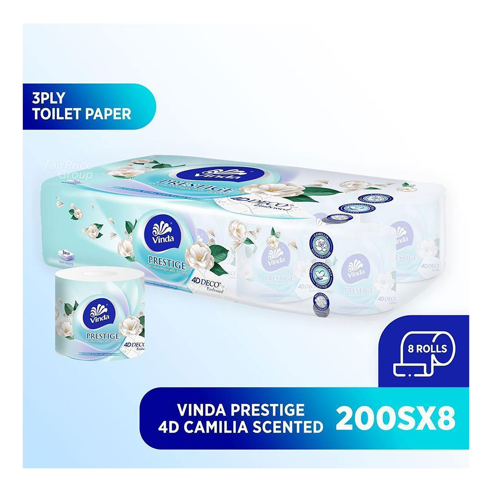 Vinda Prestige Bathroom Tissue - 4D Emboss Camellia (3ply) | NTUC FairPrice
