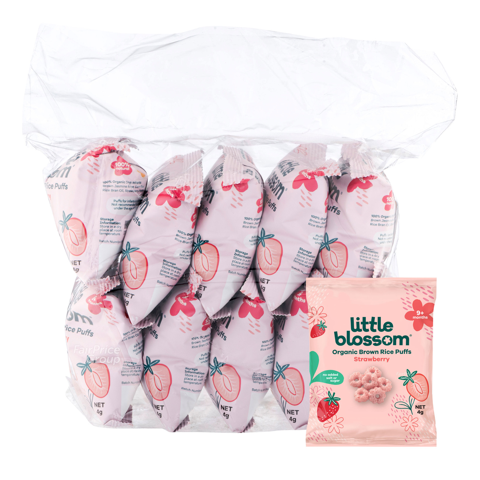 Little Blossom Organic Brown Rice Puffs - Strawberry Mini | NTUC FairPrice