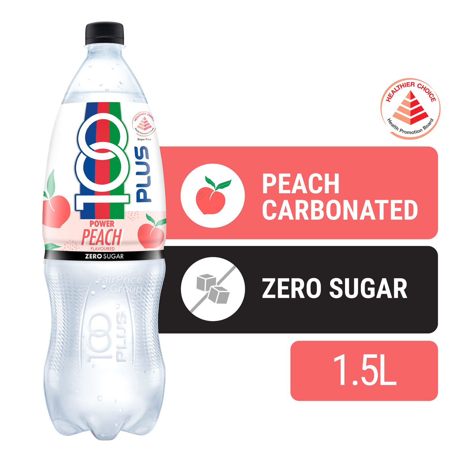 100 Plus Zero Sugar Bottle Drink - Peach | NTUC FairPrice