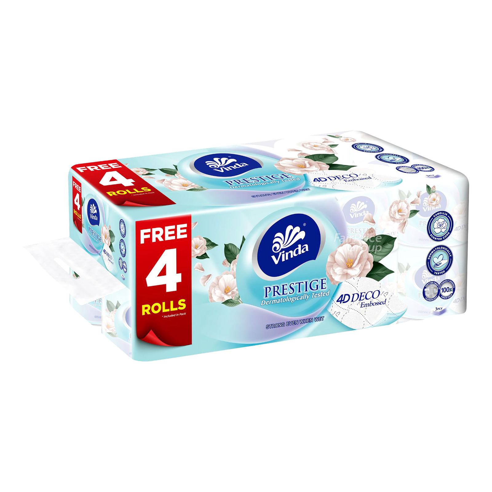 Vinda Prestige Bathroom Tissues - 4D Emboss Camelia (3 Ply) | NTUC ...