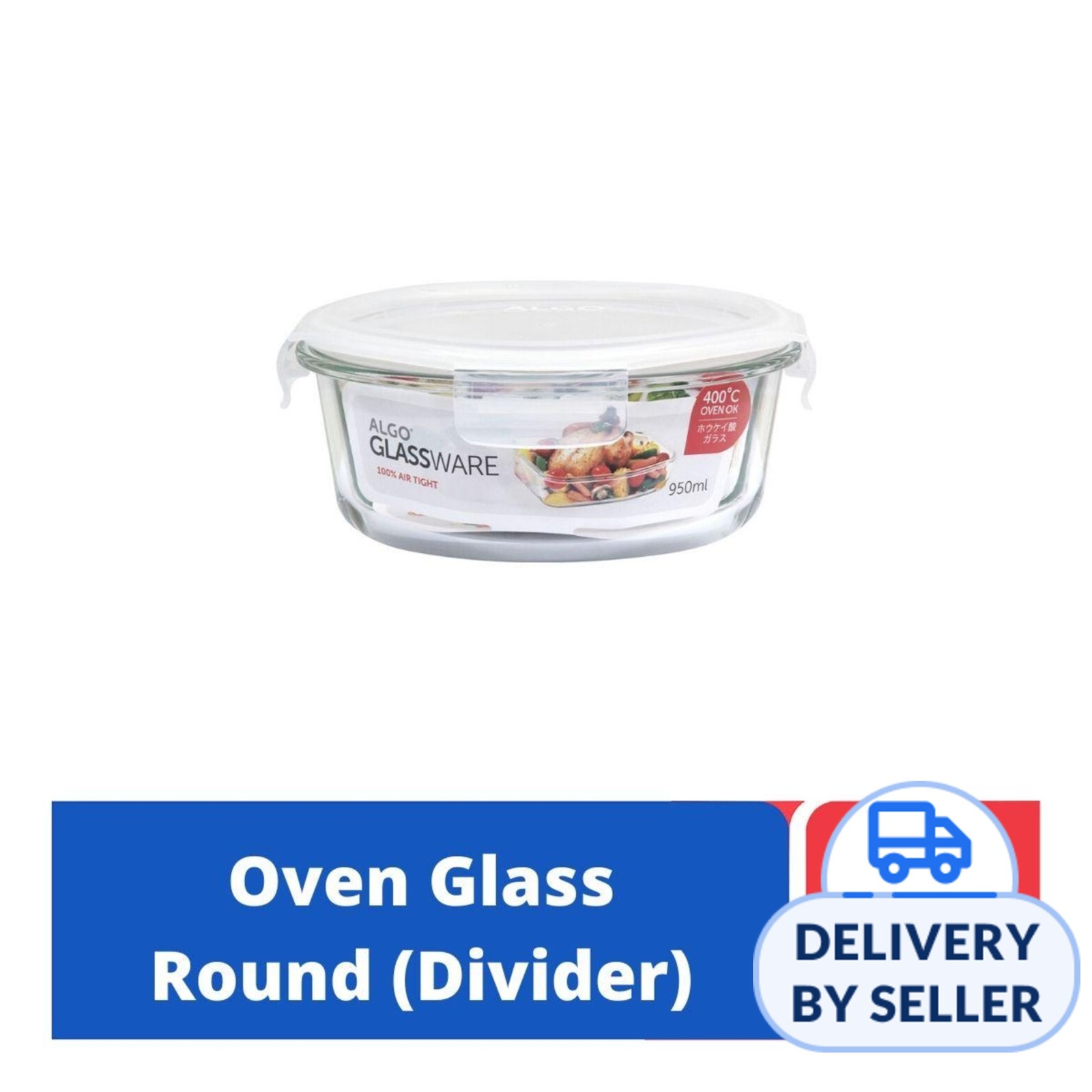 ALGO Glass Food Container with Divider Round 950ml | NTUC FairPrice
