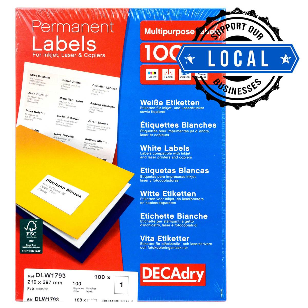 Decadry W1793 Labels 210x297mm A4 | NTUC FairPrice