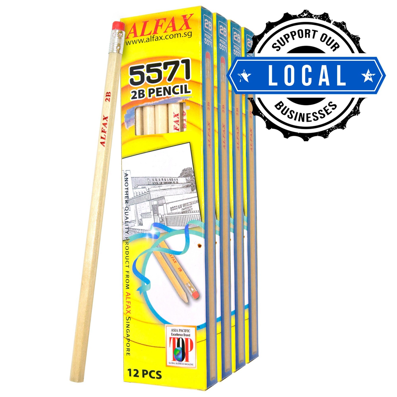 Alfax 5571 Wooden Pencil 2B With Eraser | NTUC FairPrice