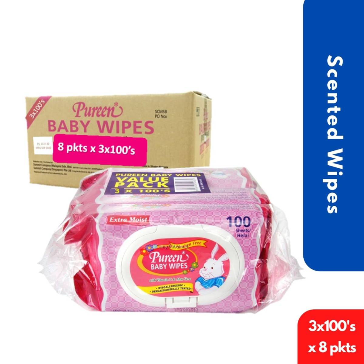 Pureen Scented Pink Baby Wipes Ctn | NTUC FairPrice