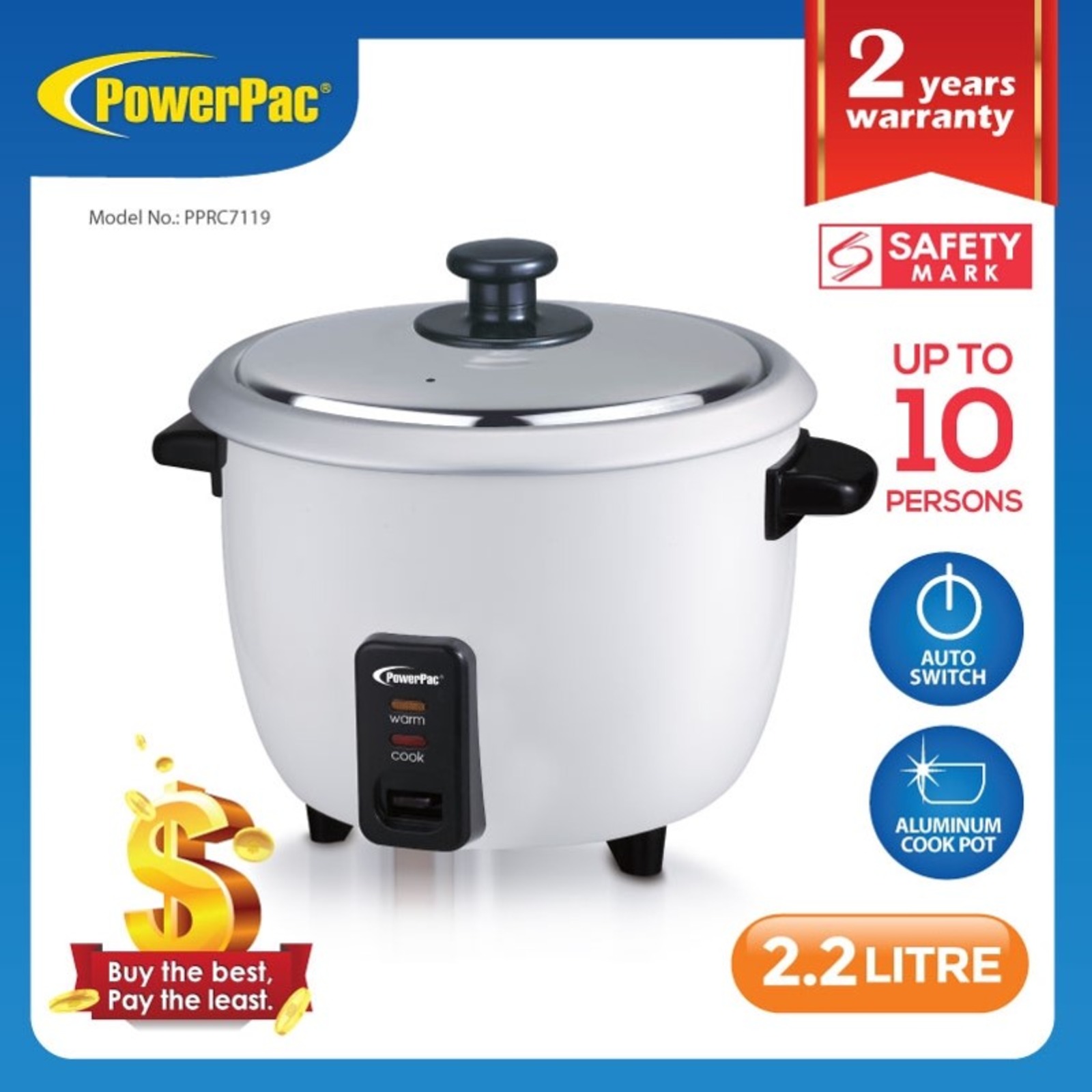 POWERPAC (PPRC7119) Rice Cooker 2.2L with Aluminium inner pot | NTUC ...