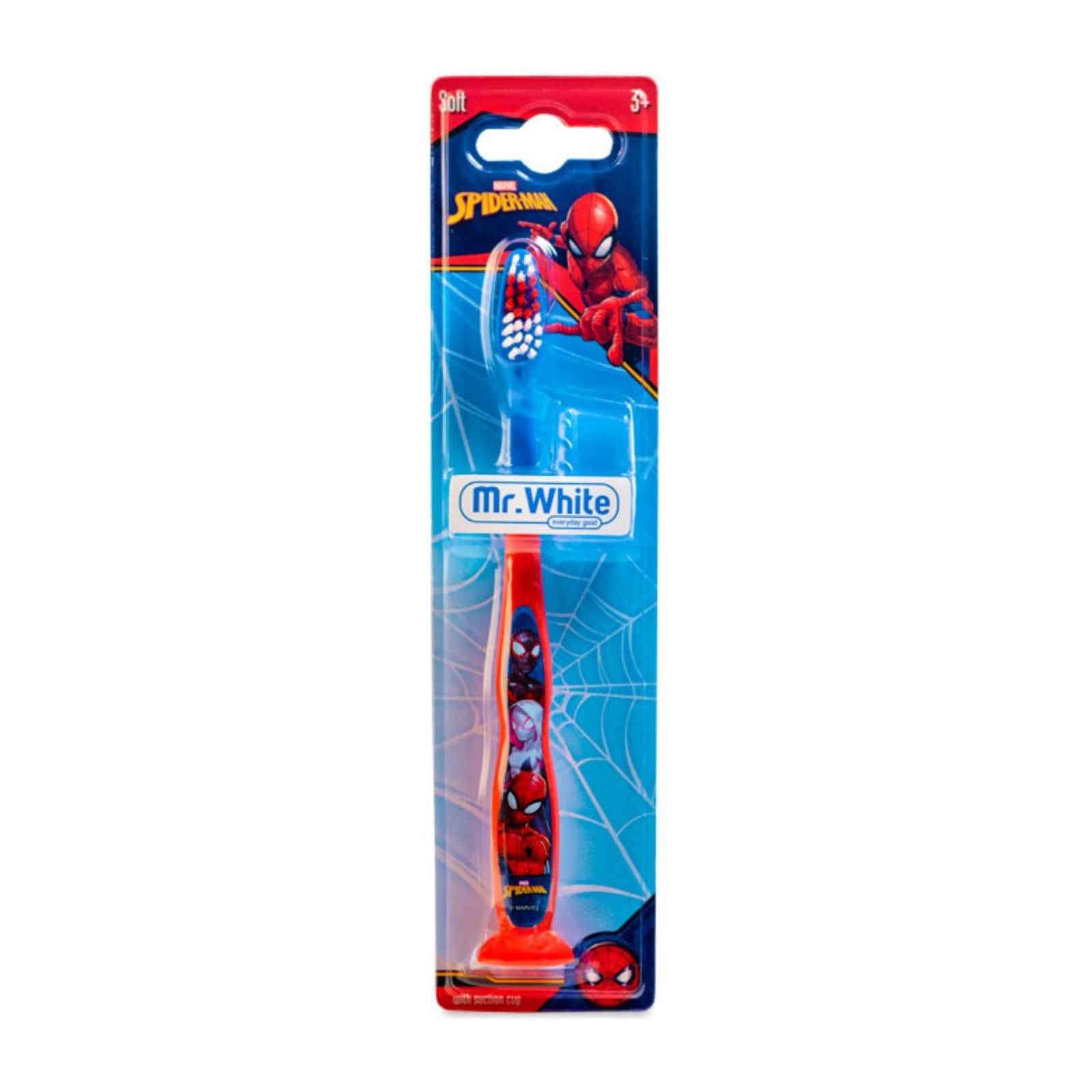 Mr White Spiderman Toothbrush With Suction & Cover | NTUC FairPrice