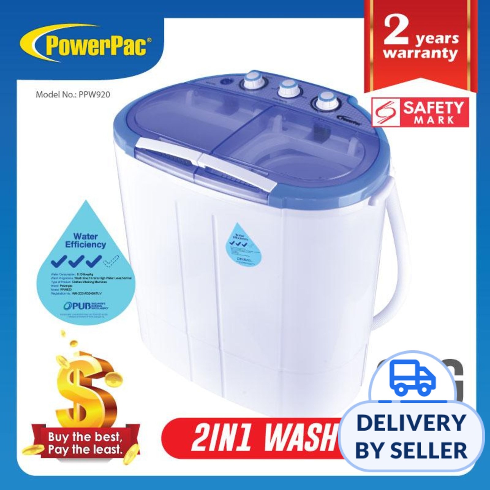 POWERPAC 2IN1 MINI WASHING MACHINE (PPW920) | NTUC FairPrice