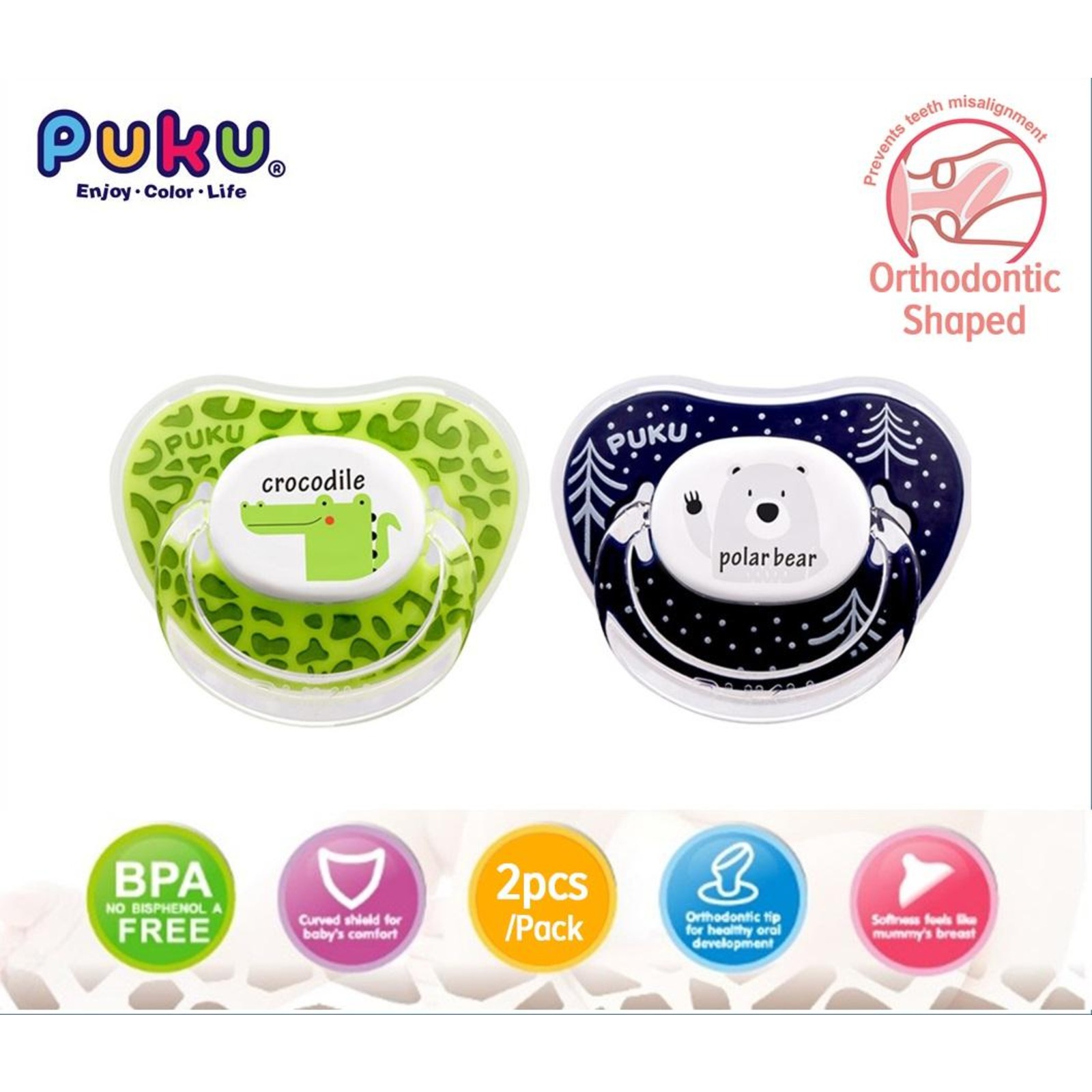 Puku Animal Baby Pacifier 6+ Months - Polar Bear + Crocodile | NTUC ...