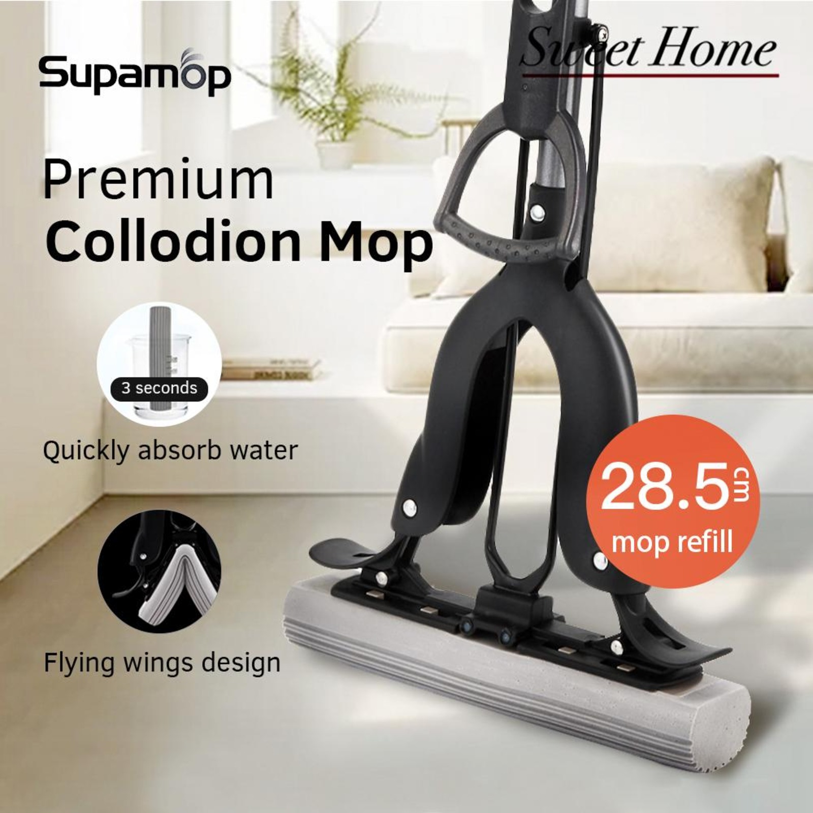 SUPAMOP Premium Quick Dry PVA Sponge Collodion Mop - Black | NTUC FairPrice