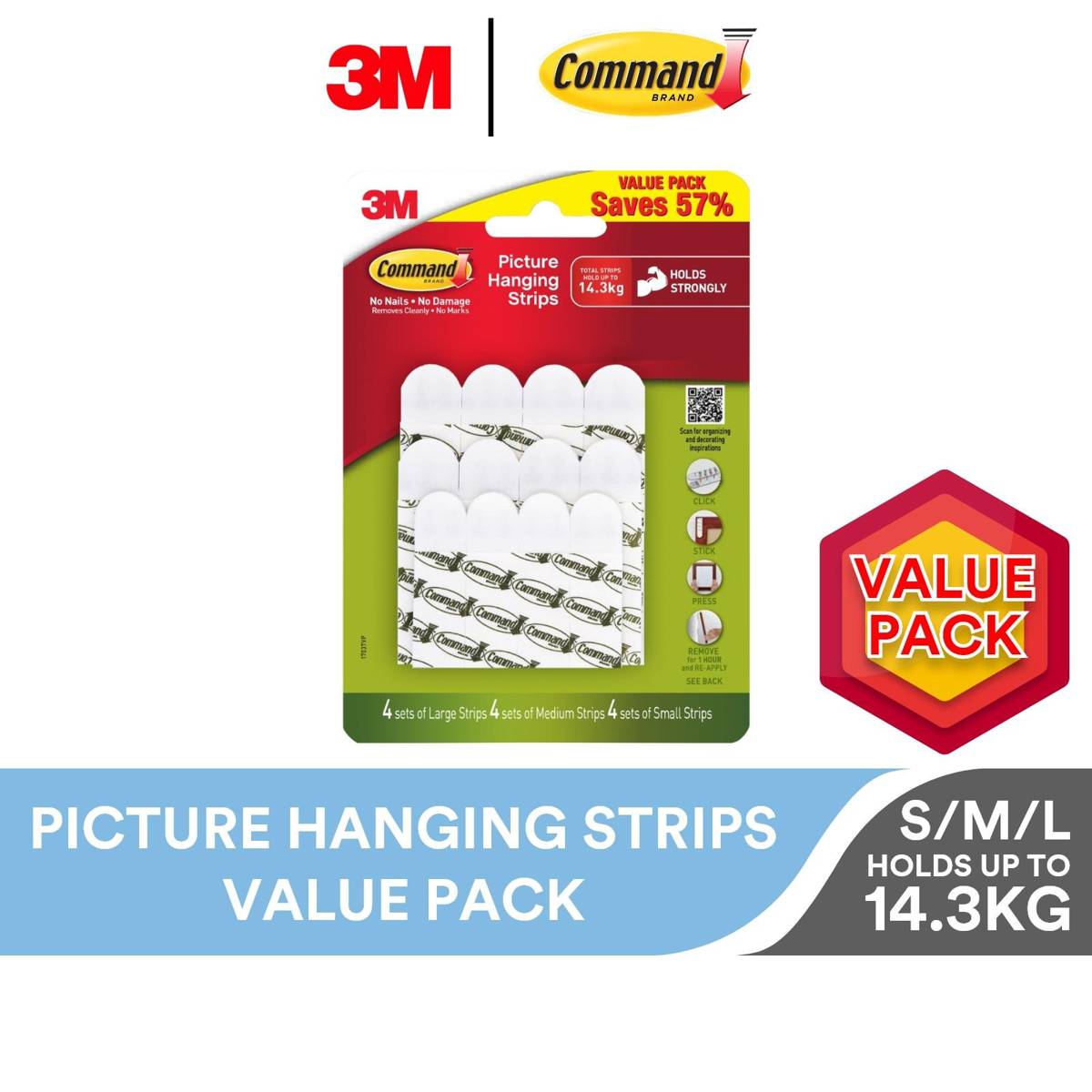 3M CMD Picture Hanging Strips, 4Sets of S,M,L, Up to 14.3kg | NTUC ...